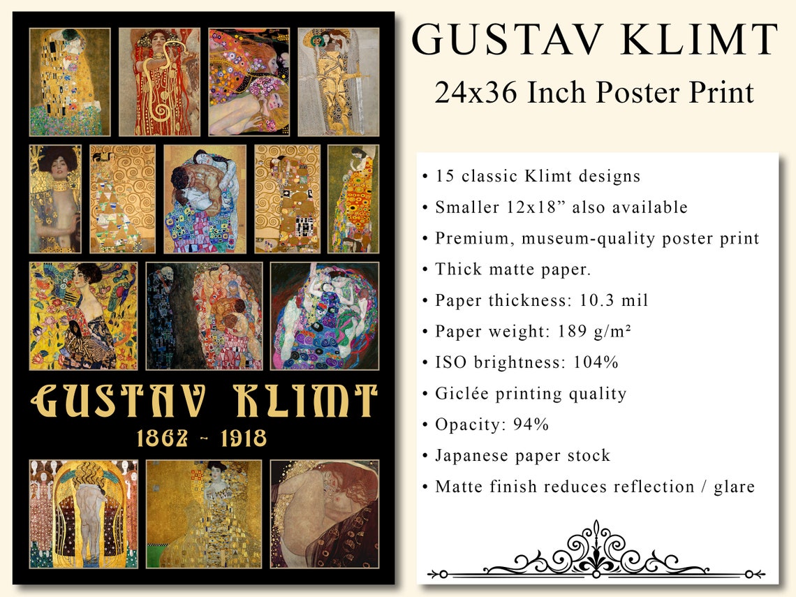 Gustav Klimt. Huge 24x36 Inch Poster Print With 15 Classic Klimt, Art ...