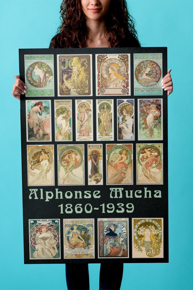 Alphonse Mucha. Huge 24x36 Inch Poster Print With 19 Classic Mucha, Art ...