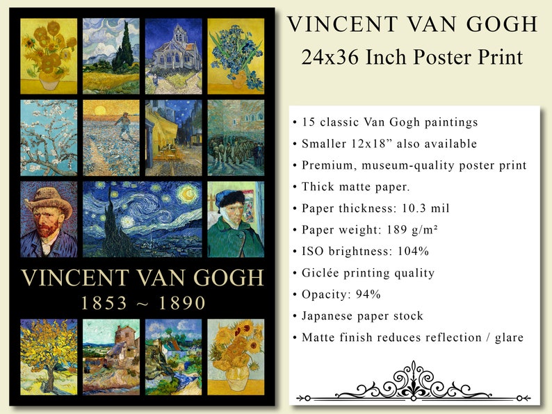 Vincent Van Gogh. Huge 24x36 Inch Poster Print With 15 Classic Van Gogh ...