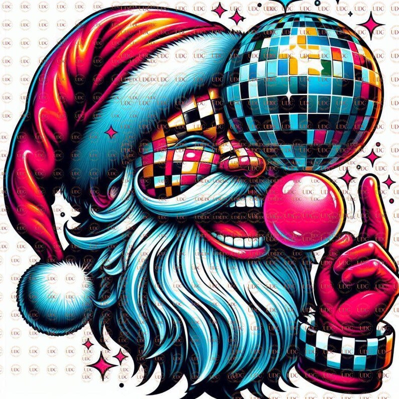 Retro Neon Disco Santa PNG Bundle – Pop Art Christmas Graphics (digital ...