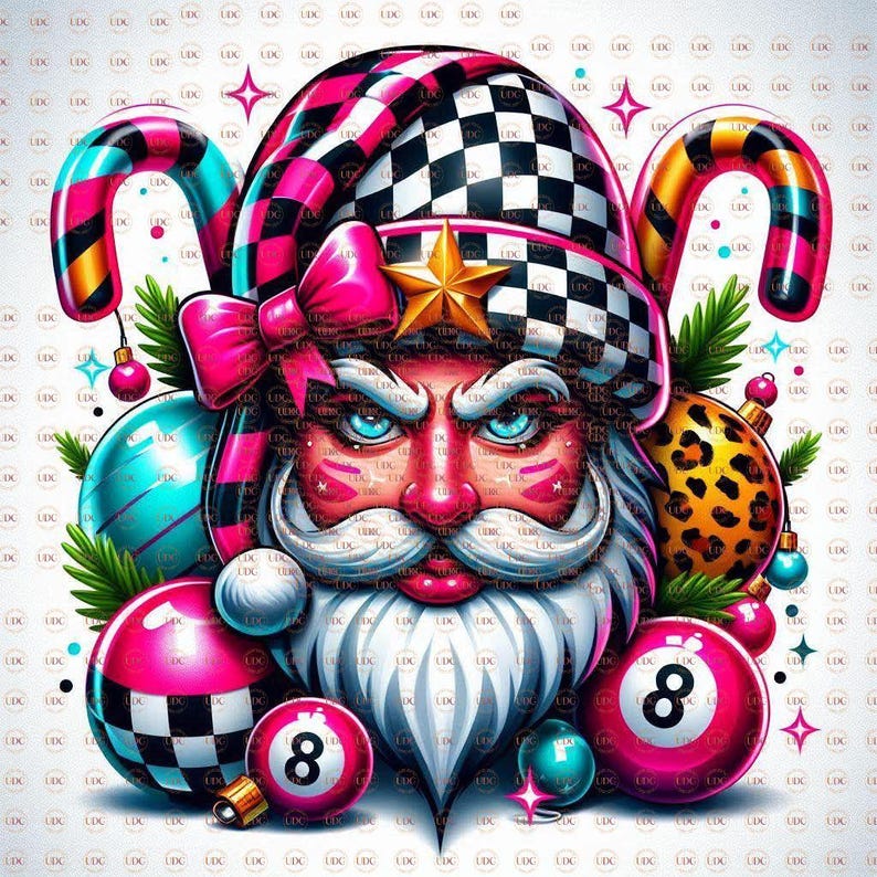 Retro Neon Disco Santa PNG Bundle – Pop Art Christmas Graphics (digital ...