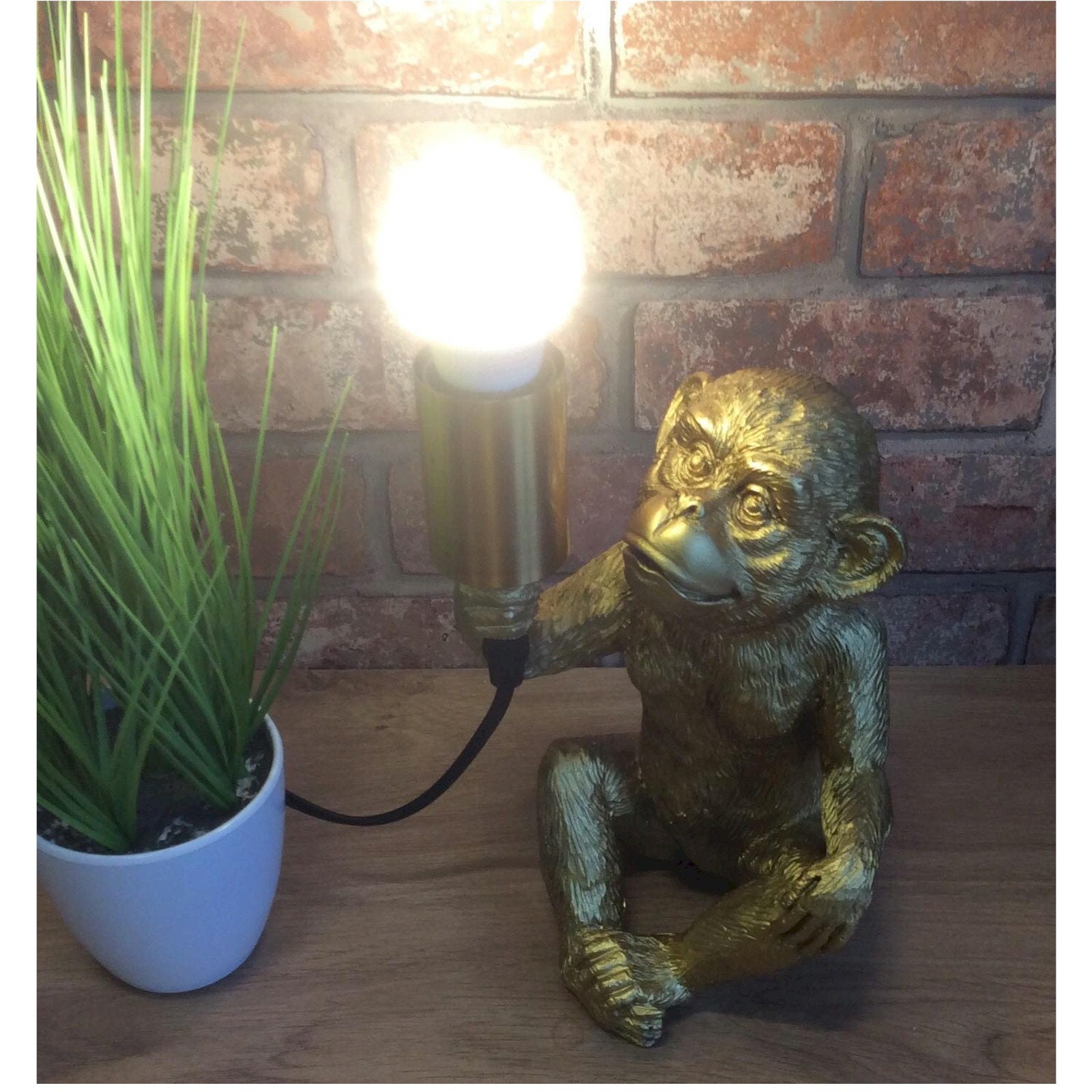Gold Monkey Table / Bedside Lamp Hand Finished E27 Bulb - Etsy UK