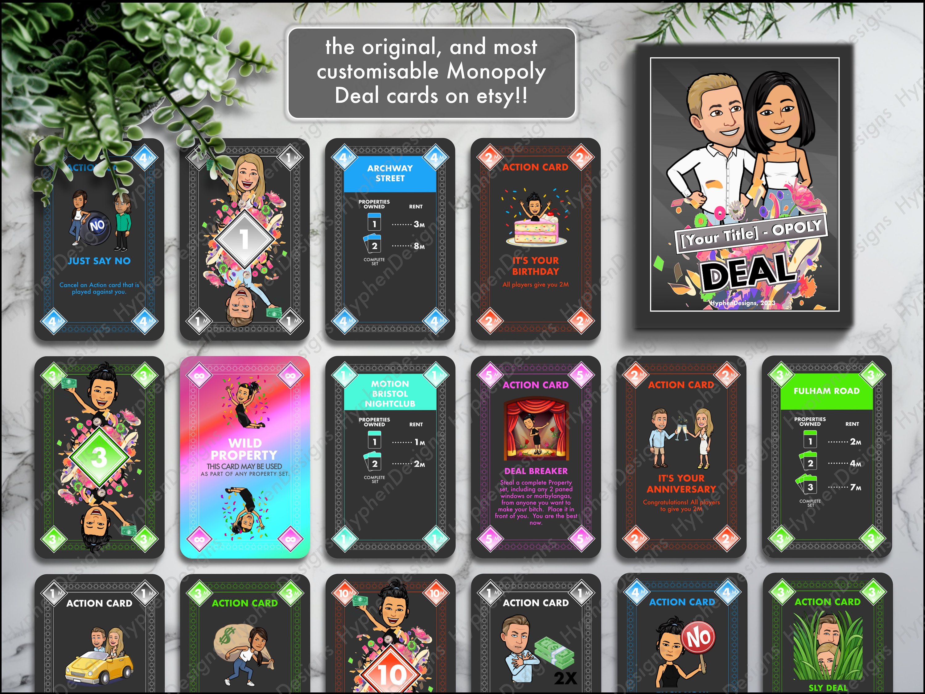 Custom Monopoly Deal Card Game | Black Neon Edition | Personalized Gift ...