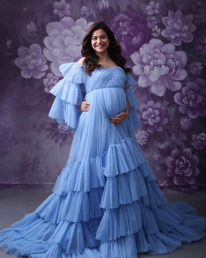 Keira Blue Gown | Elegant Flowy Maternity Gown | Pregnancy Photoshoot ...