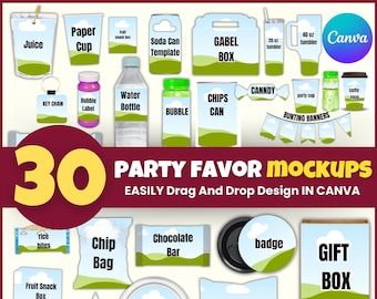 7 Party Favors Template Bundle, Party Favor Mockup, Chip Bag, Rice ...