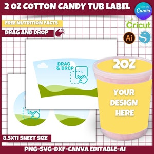 2oz Cotton Candy Label Template: Editable Tub Wrapper (canva) - Etsy