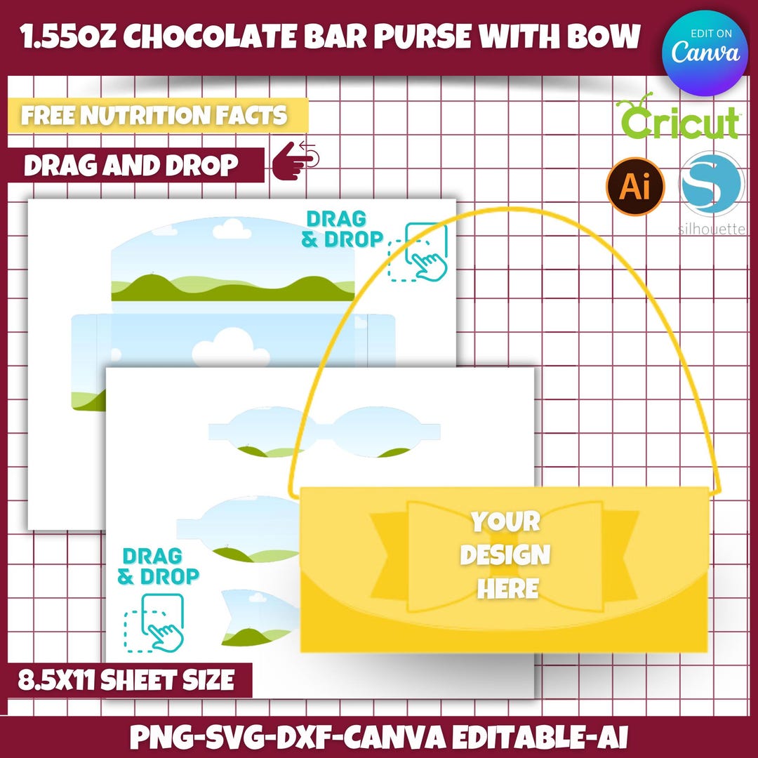 1.55 Oz Chocolate Bar Purse Template, Chocolate Bar Purse With Bow ...