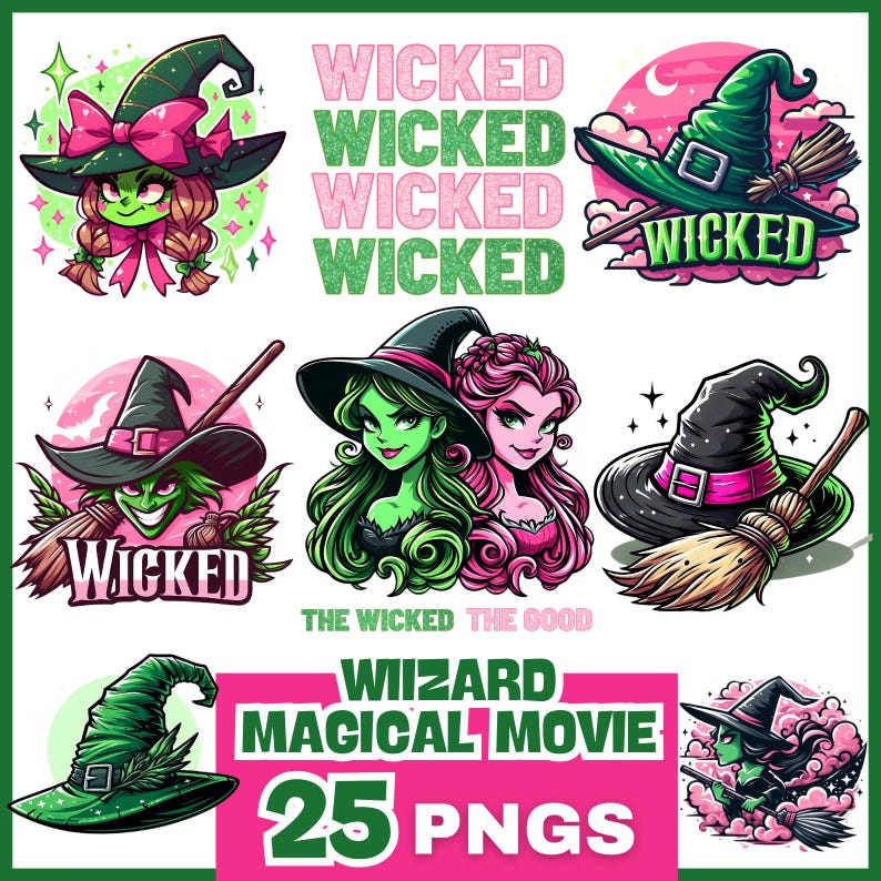 Wicked Movie PNG Bundle: Elphaba, Glinda, Broomstick (digital Download ...