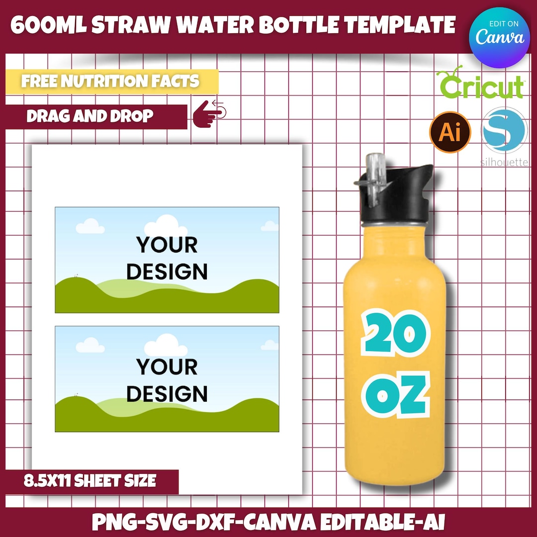 20oz Water Bottle Wrap Template: Canva Editable Label (digital Files ...