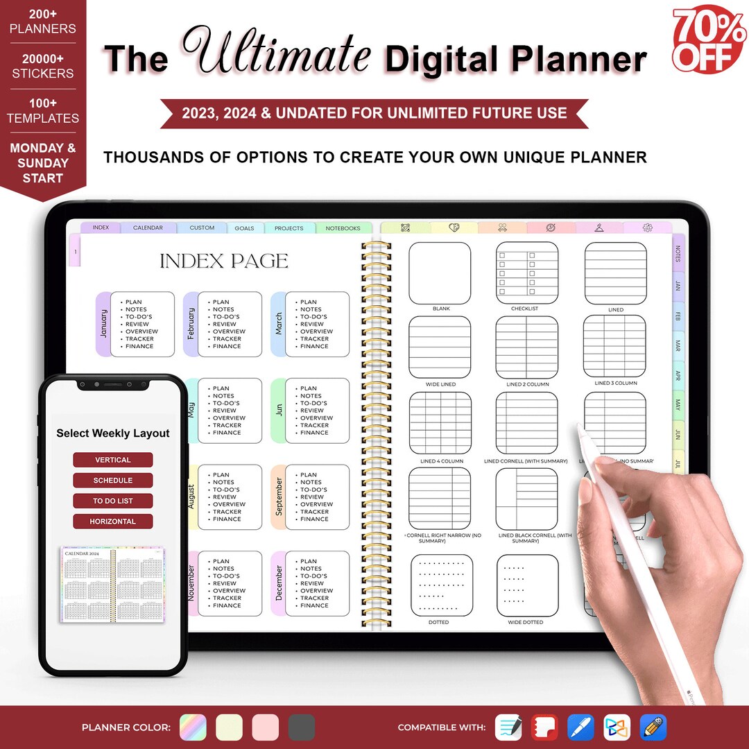 All-in-one Digital Planner 2024, 2025, 2026, Google Apple Calendar ...