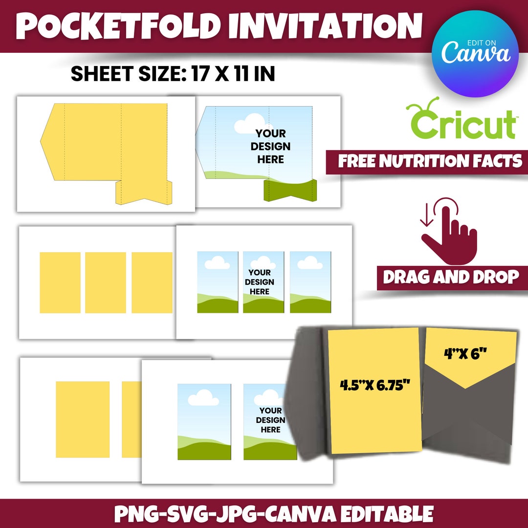 Pocketfold Template, 4"x 6" Pocket Wedding Invitation Template, Wedding ...