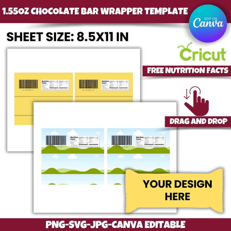 Chocolate Bar Wrapper Template: 1.55oz Candy Label, Canva Editable ...