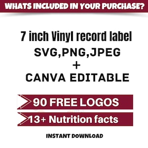 7 Inches Vinyl Record Label BLANK Template, DIY, Canva, Cricut ...