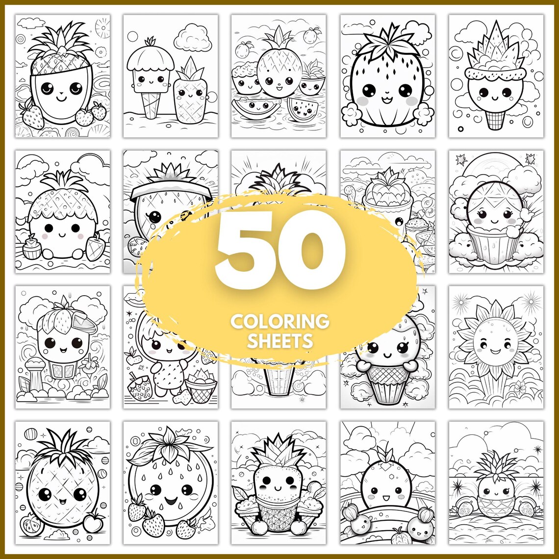 50 Kawaii Coloring Pages, Cute Animal Coloring Pages, Food Coloring ...