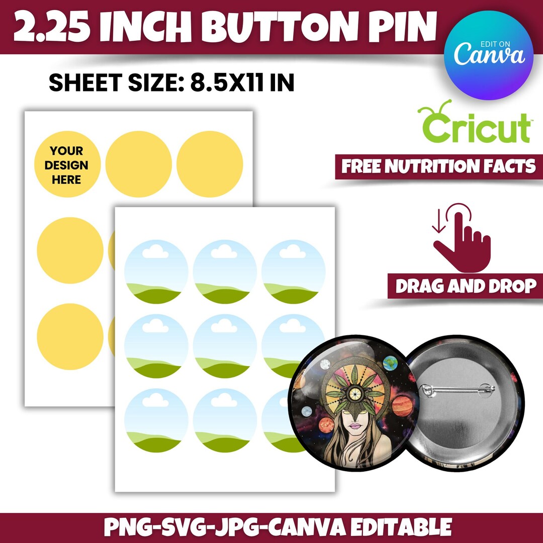 2.25 Inch Button Pin Template, Canva Editable Pin Button Template ...