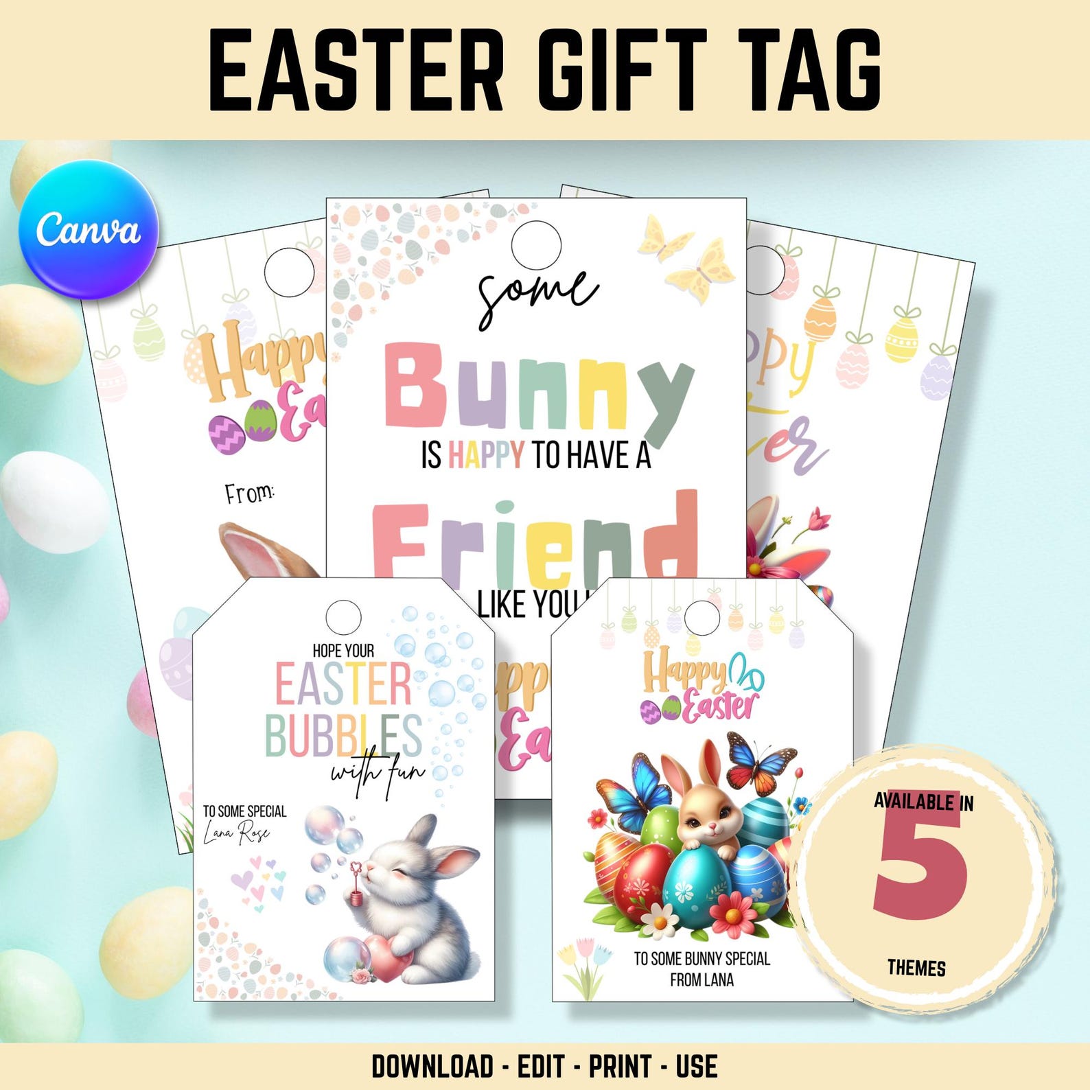 Editable Easter Gift Tags: Printable Treat Bag Labels (canva Template ...