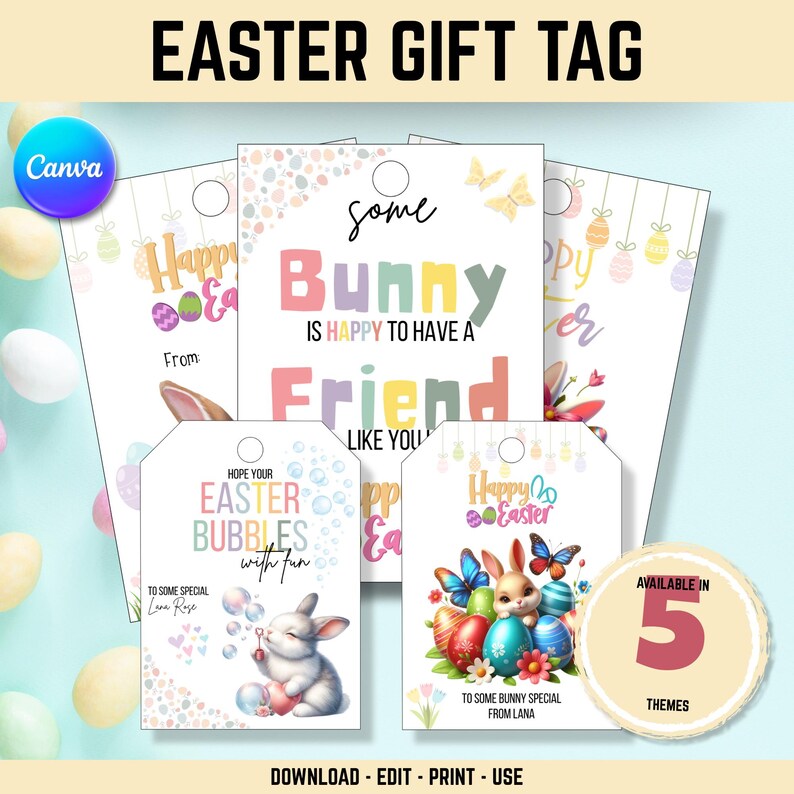 Editable Easter Gift Tags: Printable Treat Bag Labels (canva Template ...