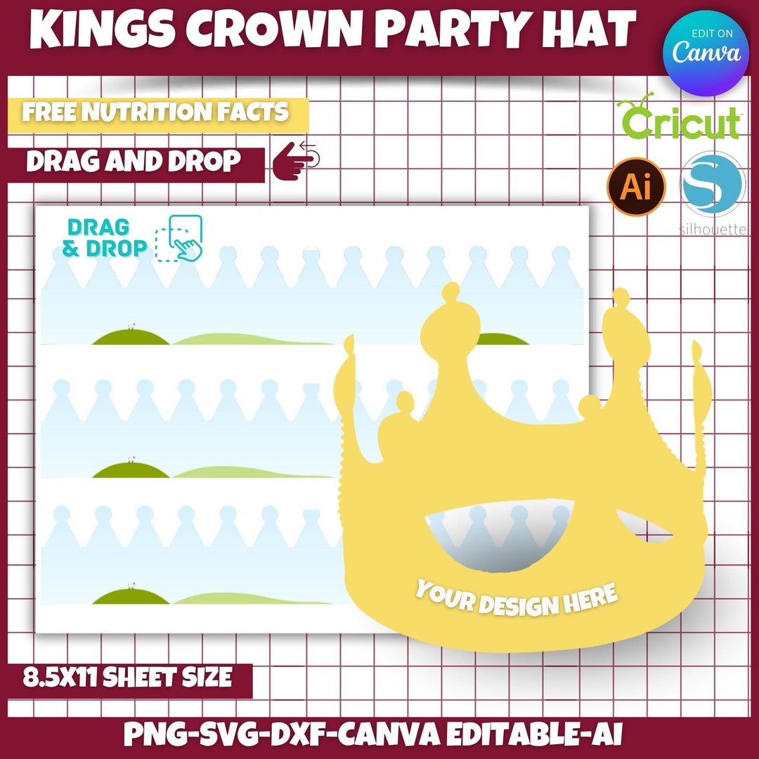 Crown Party Hat Template, Party Hat Label, Editable Kids Crown Template ...