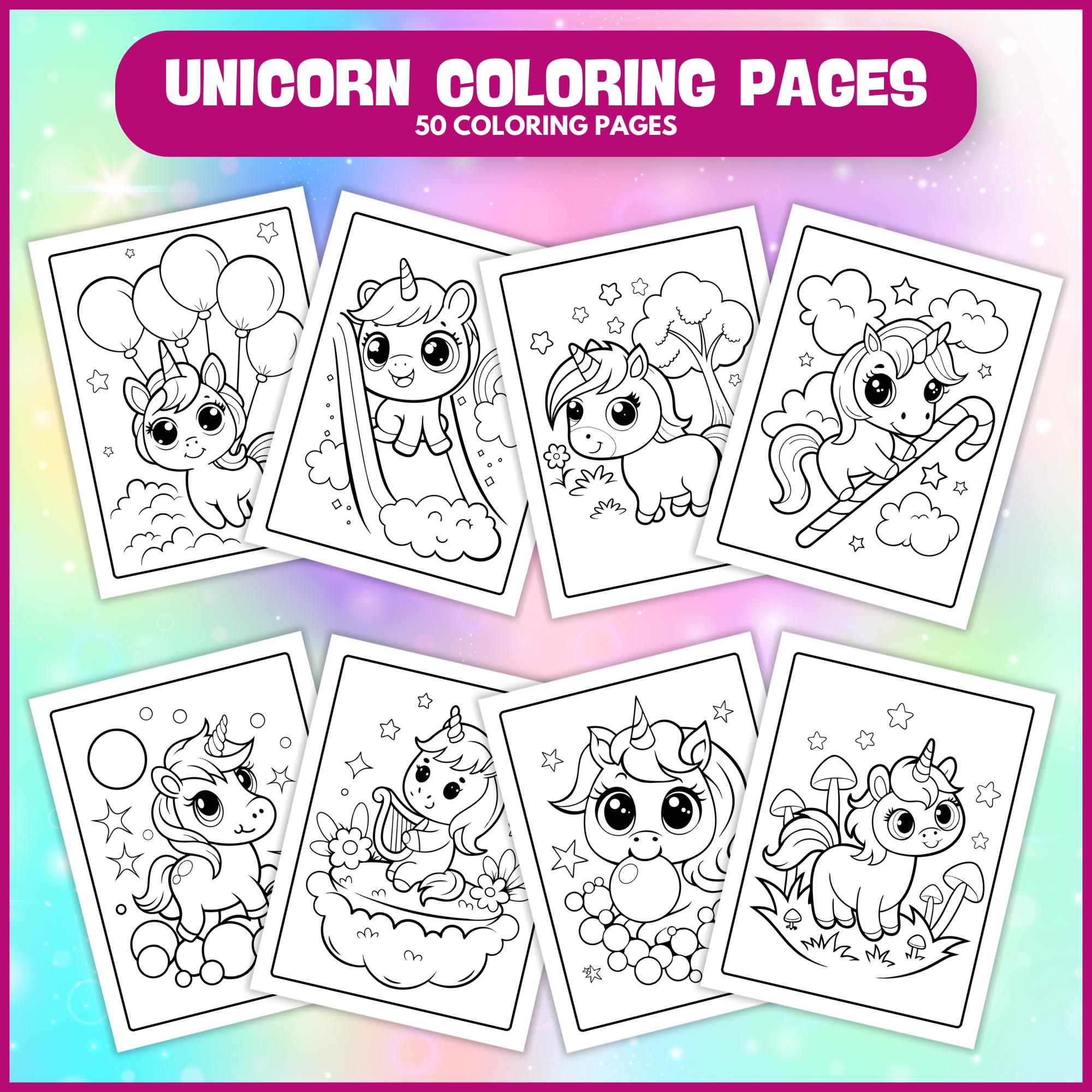 50 Unicorn Coloring Pages: Fun Activity for Kids & Adults (digital ...