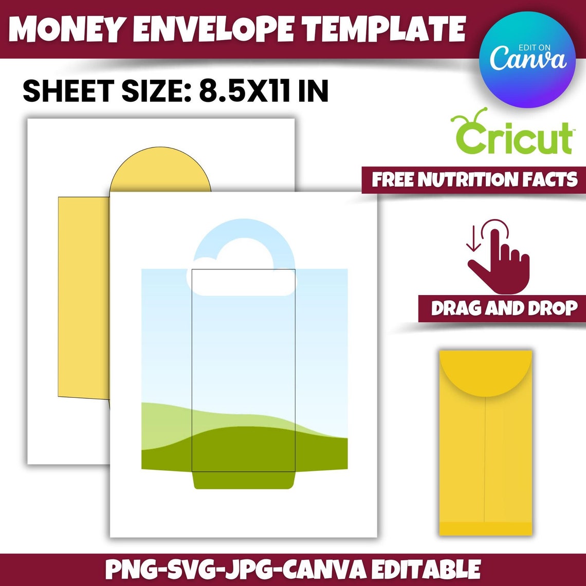 Money Envelope Template: Editable Cash Gift Holder (SVG, PNG, Canva) - Etsy