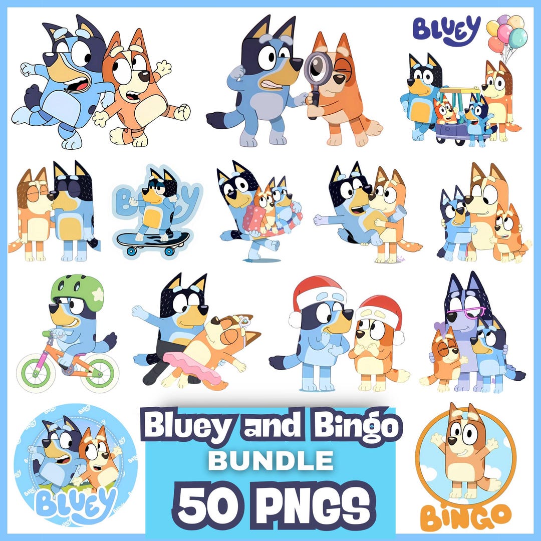 50 Bluey and Bingo Dog Png Bundle, Bluey Dog Bundle, Bluey and Bingo ...