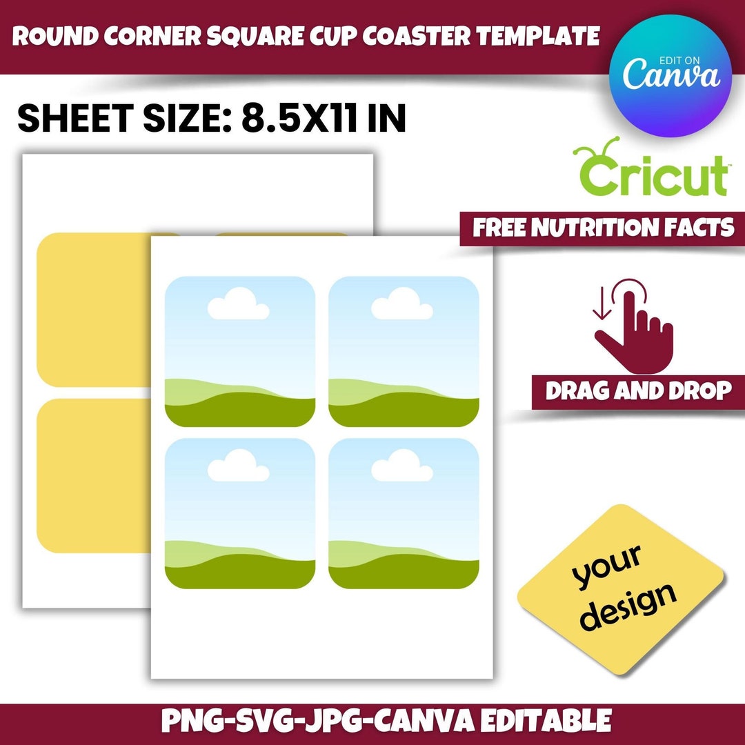 Editable Round Corner Square Cup Template, Square Cup Coaster Label ...