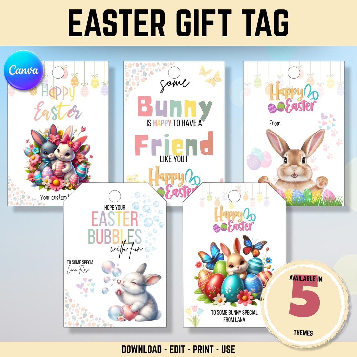 Editable Easter Gift Tags: Printable Treat Bag Labels (canva Template ...