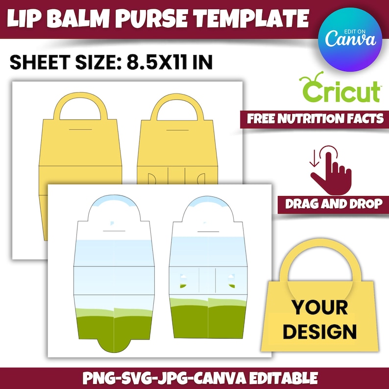 Lip Balm Purse Template: Canva Editable Label, SVG, PNG, JPEG (digital ...