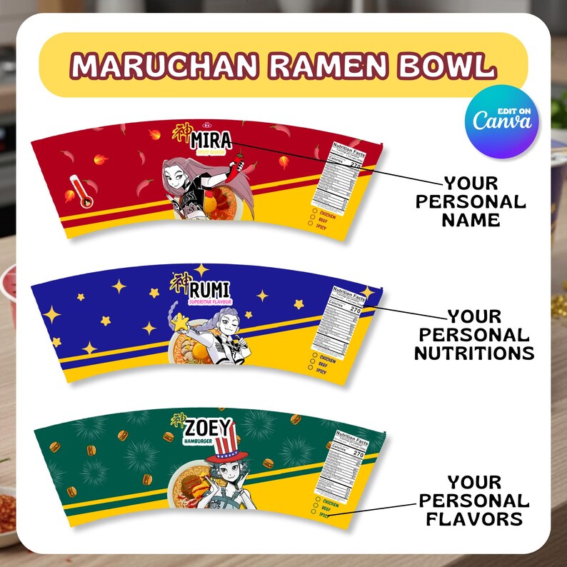Kpop Demon Hunters Ramen Label, Cosplay Party Printables (editable ...