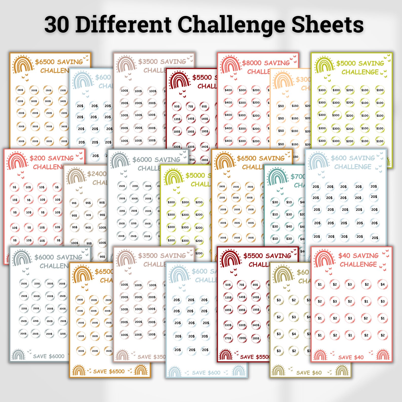 30 Savings Challenge Printable Boho Saving Money Tracker - Etsy