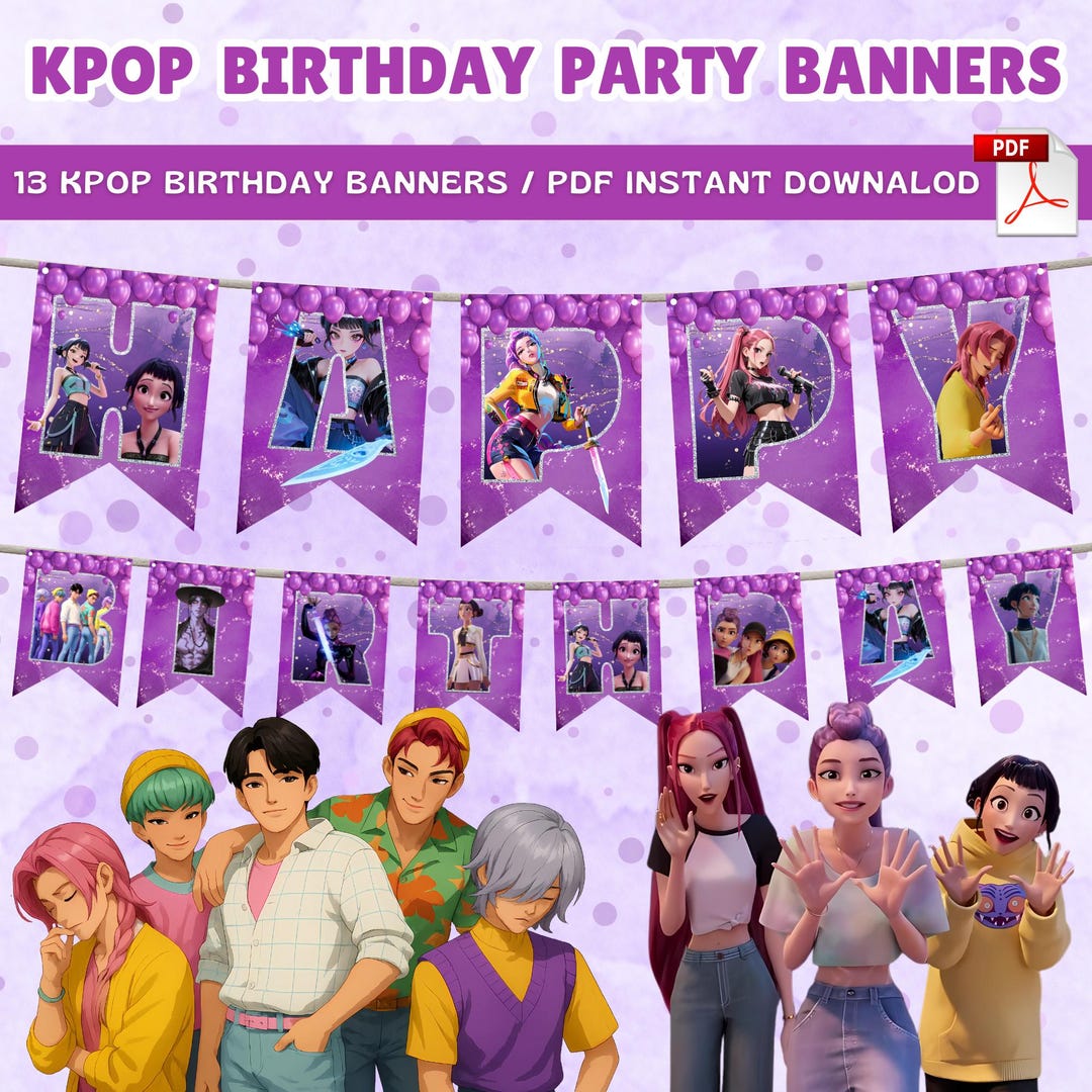 K-pop Demon Hunter Birthday Banner | Anime Party Decoration (instant ...