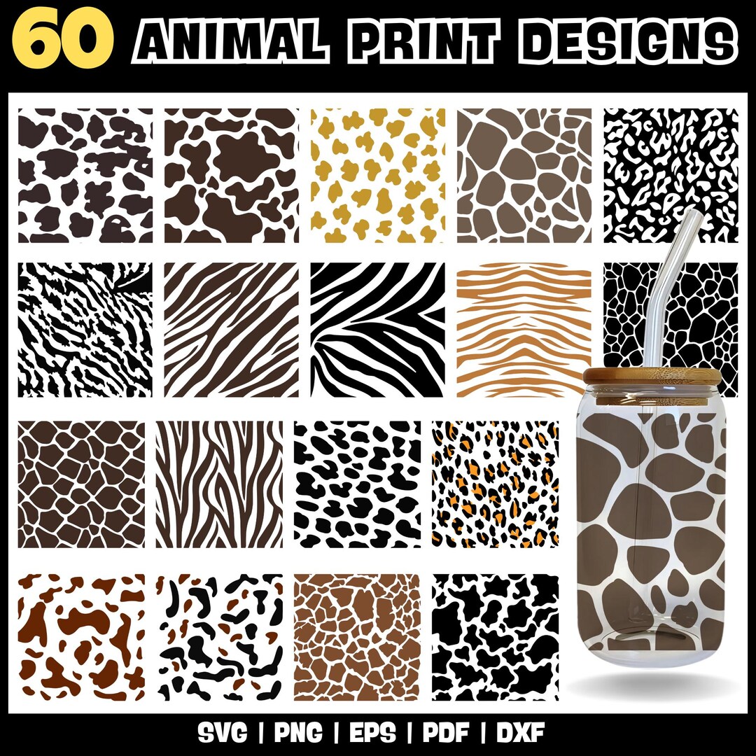 60 Animal Print SVG Bundle: Leopard, Cheetah, Cow & Tiger (digital ...