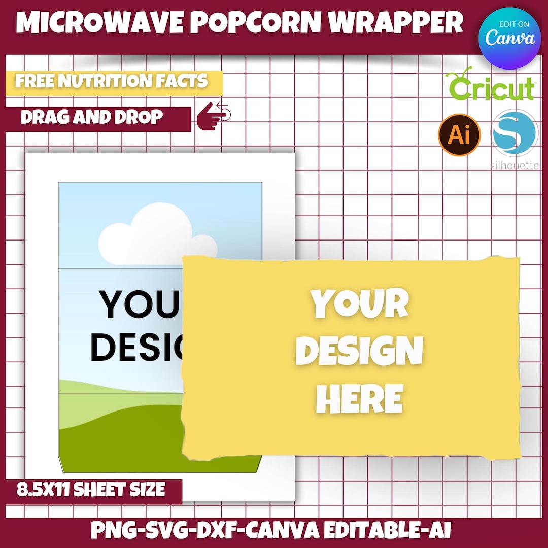 Microwave Popcorn Wrapper Template: Party Favor, SVG, PNG, AI, Canva ...