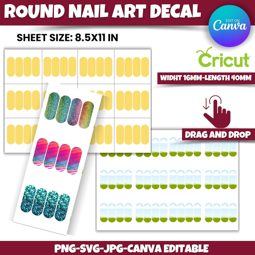 Round Tip Nail Template, Nail Art Decal Blank Template, Nail Template ...