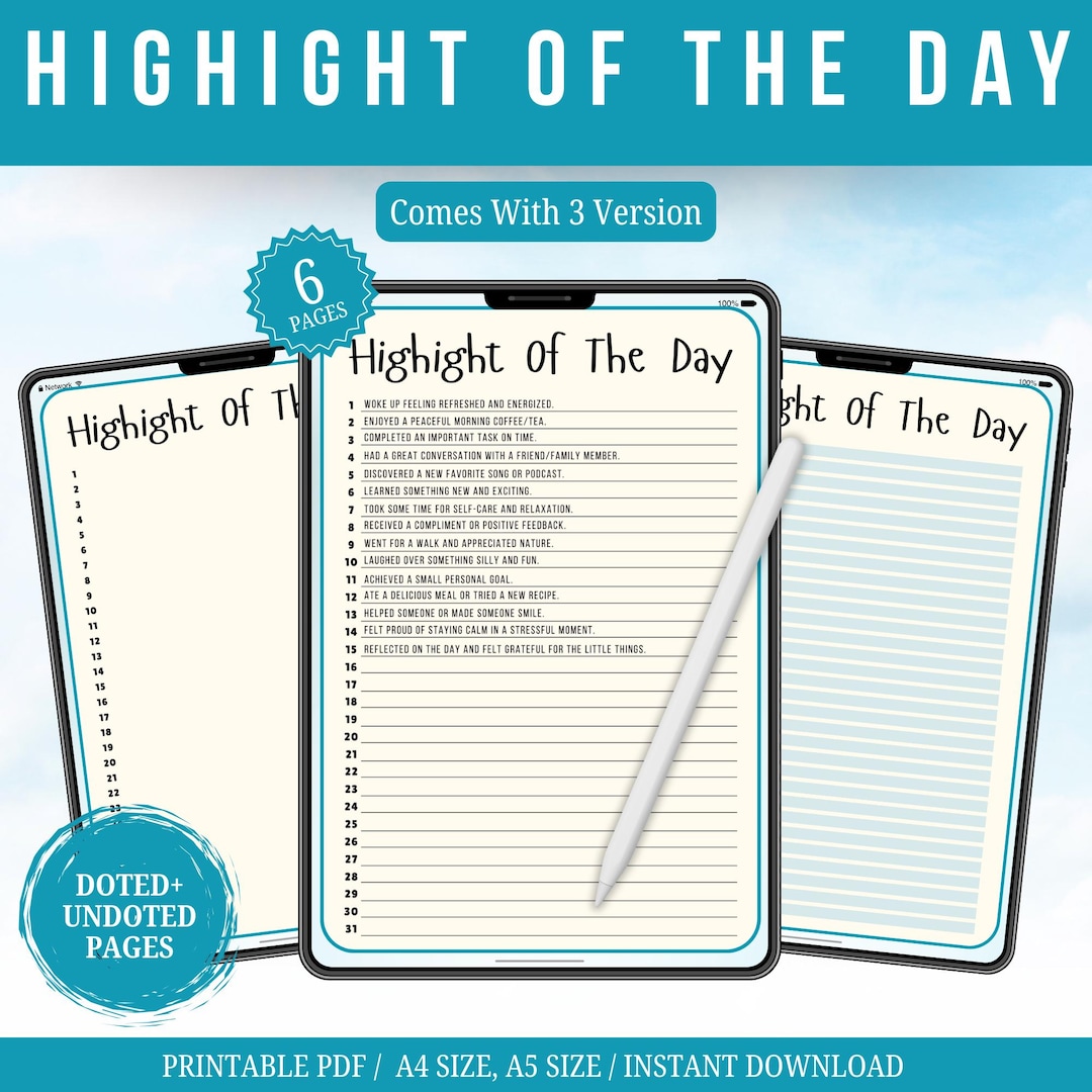 Highlight of the Day Journal Page: Daily Memory & Gratitude Tracker ...