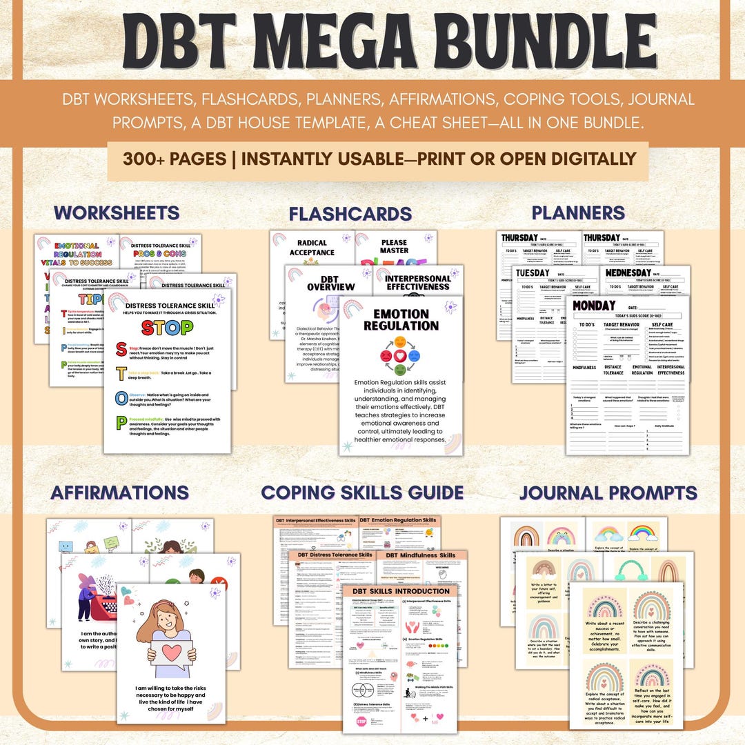 DBT MEGA BUNDLE, Dbt Skills, Dbt Workbook, , Dbt Flashcard , Dbt ...