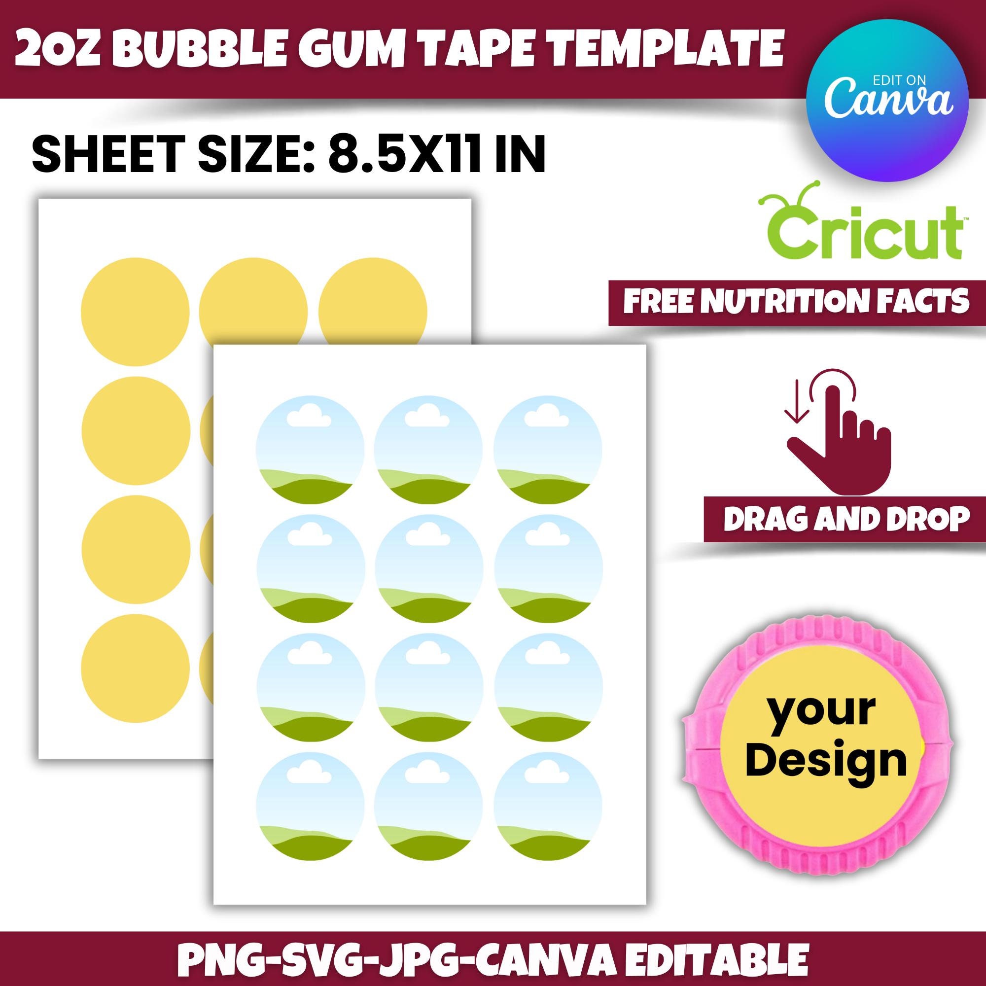 Bubble Gum Tape Label Template: Birthday Party Favor (canva Editable ...