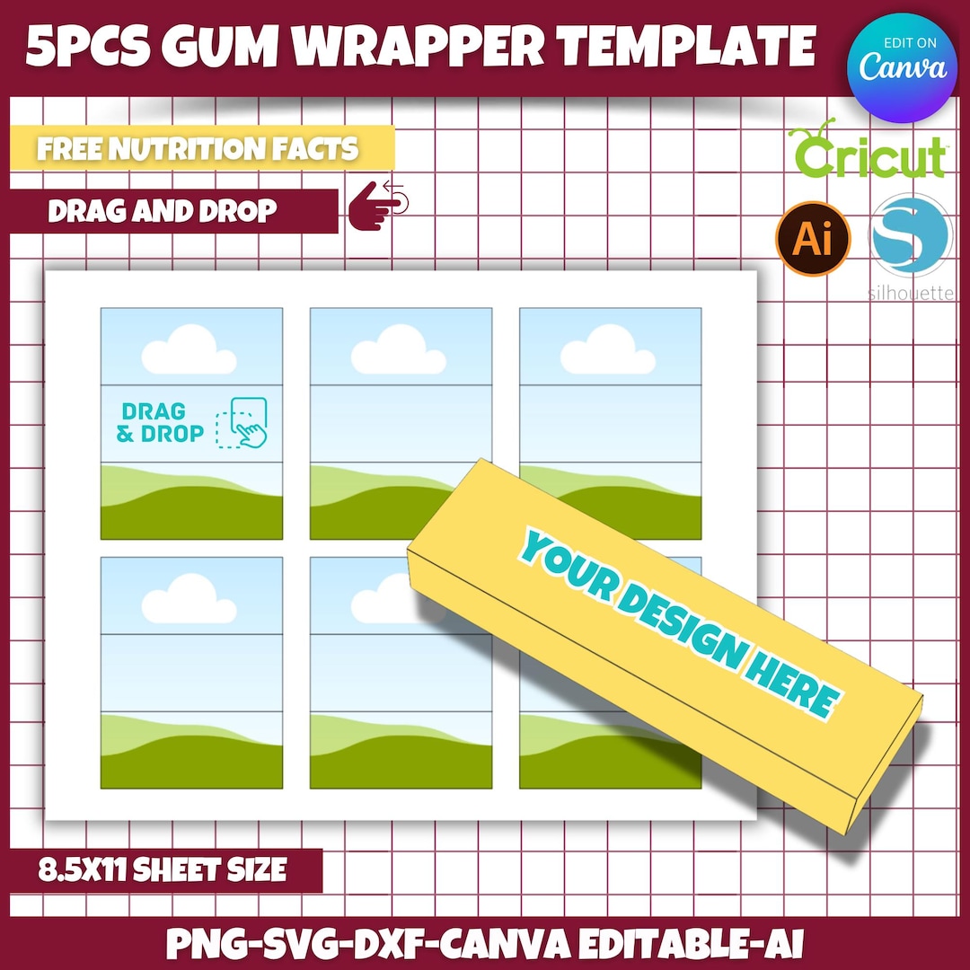 5 Gum Wrapper Template: Canva Editable, Drag & Drop (digital Download ...