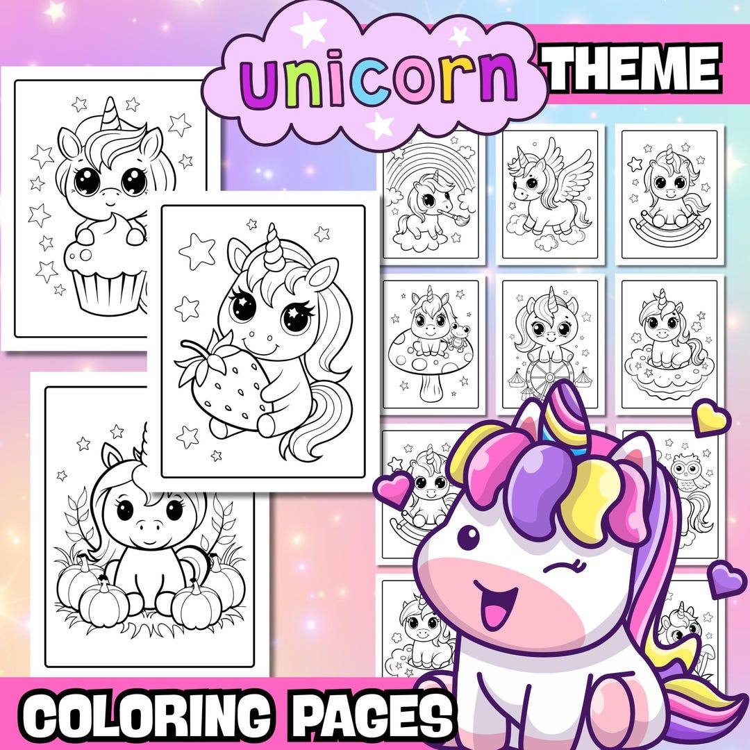 50 Unicorn Coloring Pages: Fun Activity for Kids & Adults (digital ...