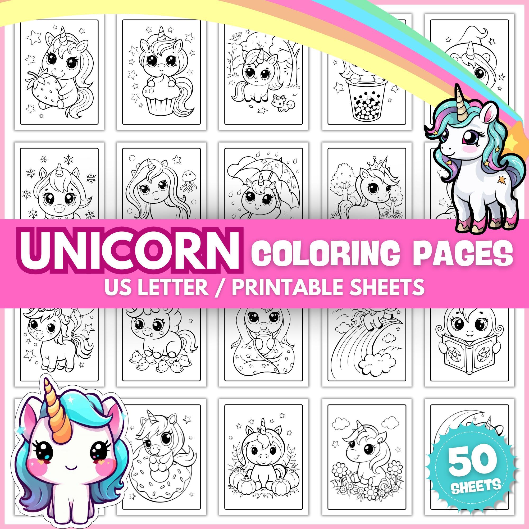 50 Unicorn Coloring Pages: Fun Activity for Kids & Adults (digital ...