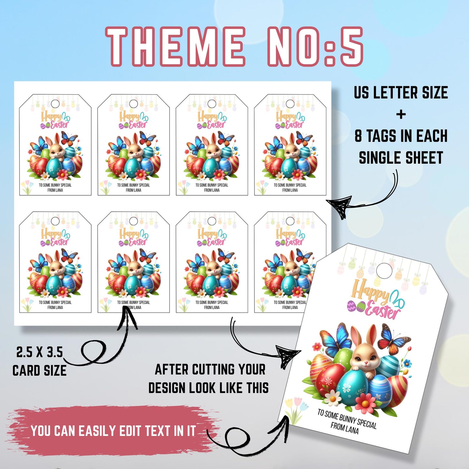 Editable Easter Gift Tags: Printable Treat Bag Labels (canva Template ...