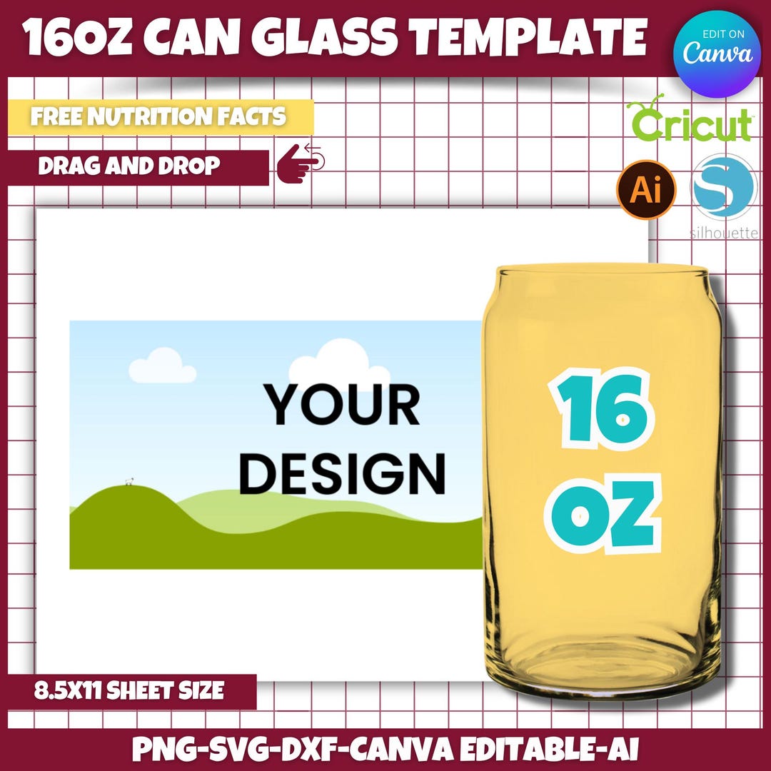 16oz Can Glass Label Template: Editable Canva Design (digital Download ...