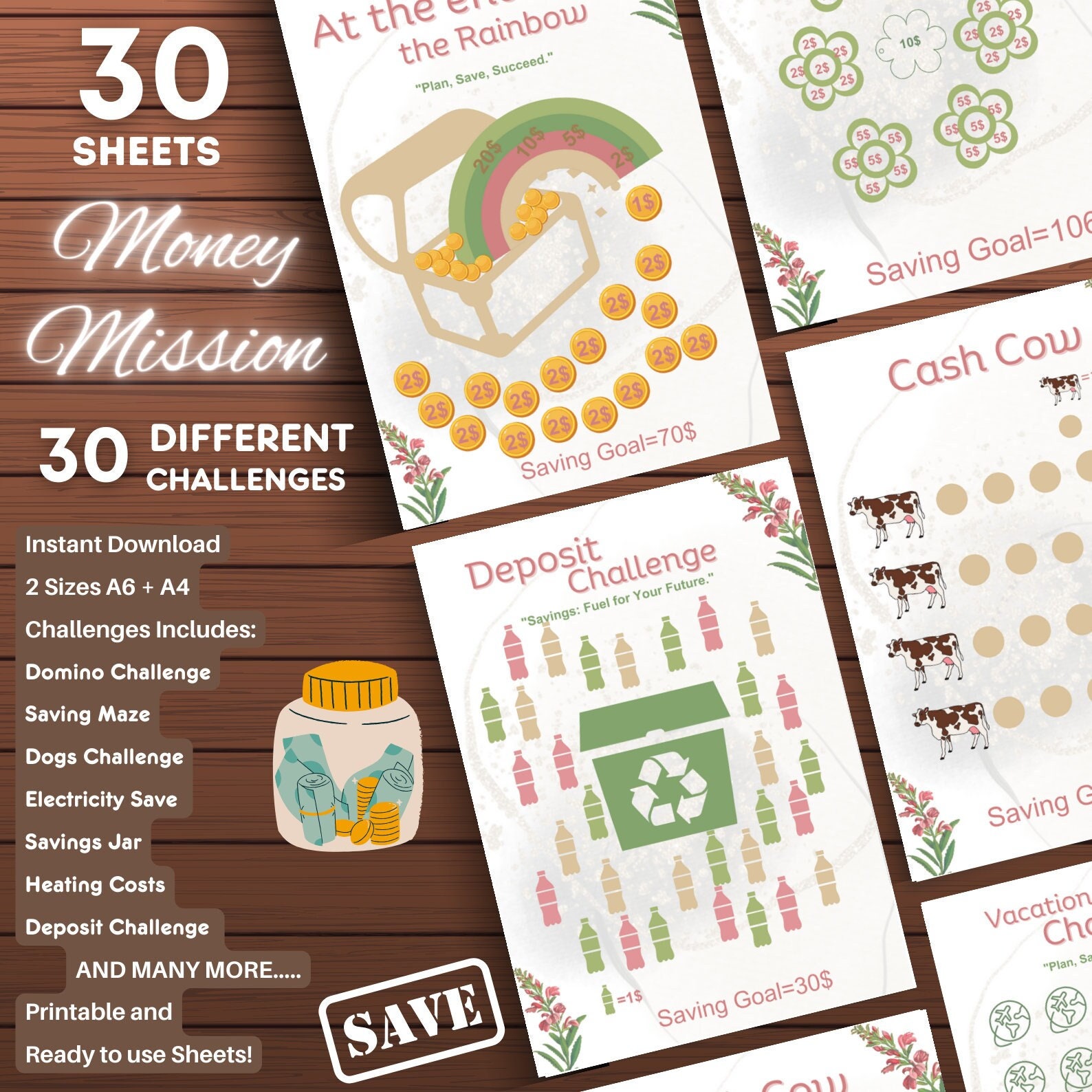 30 Sheets Savings Challenge, Printable Mini Savings Challenges, Easy ...