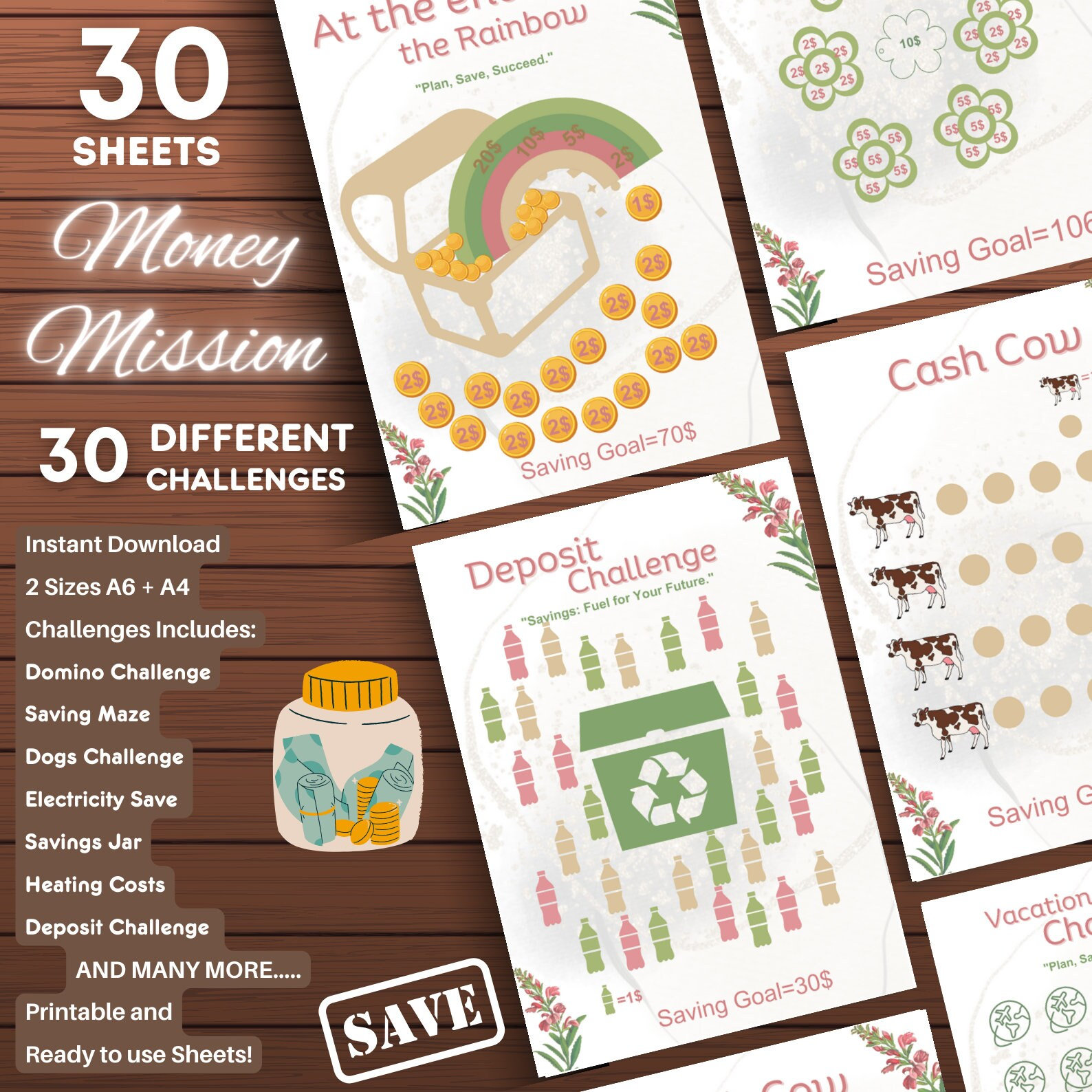 30 Sheets Savings Challenge, Printable Mini Savings Challenges, Easy ...
