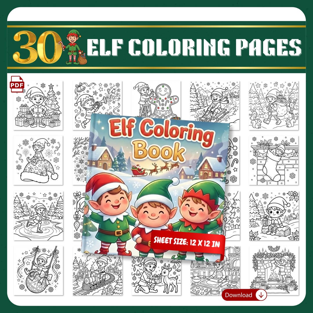 ELF Christmas Coloring Pages | 30 Cute Elf Holiday Printables for Kids ...