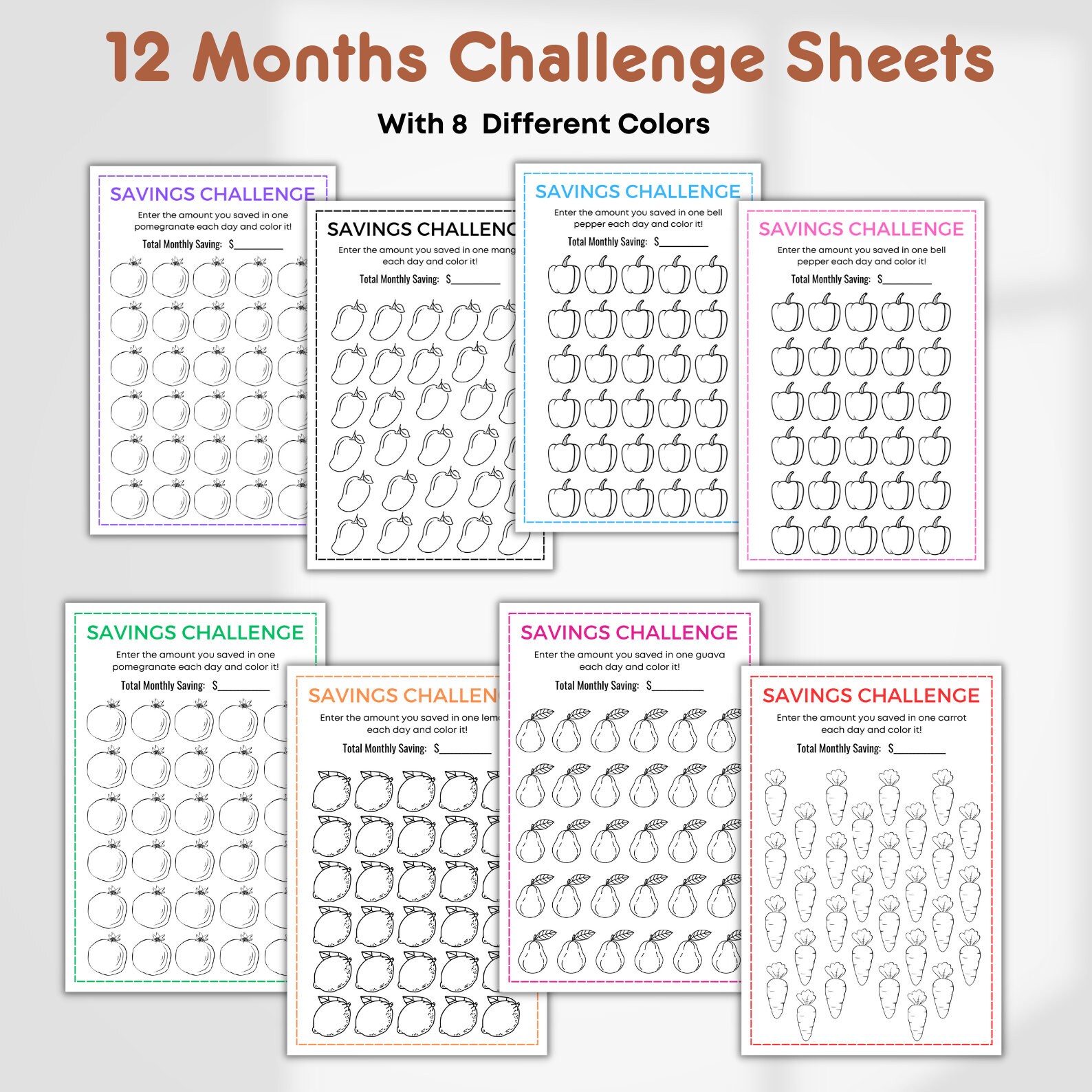 96 Saving Challenges Printable Digital 12 Month Savings - Etsy