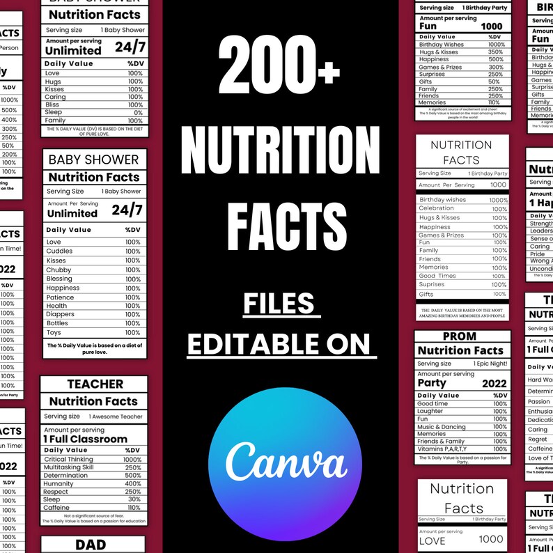 200+ Nutrition Facts Templates: Editable Canva Designs (digital ...