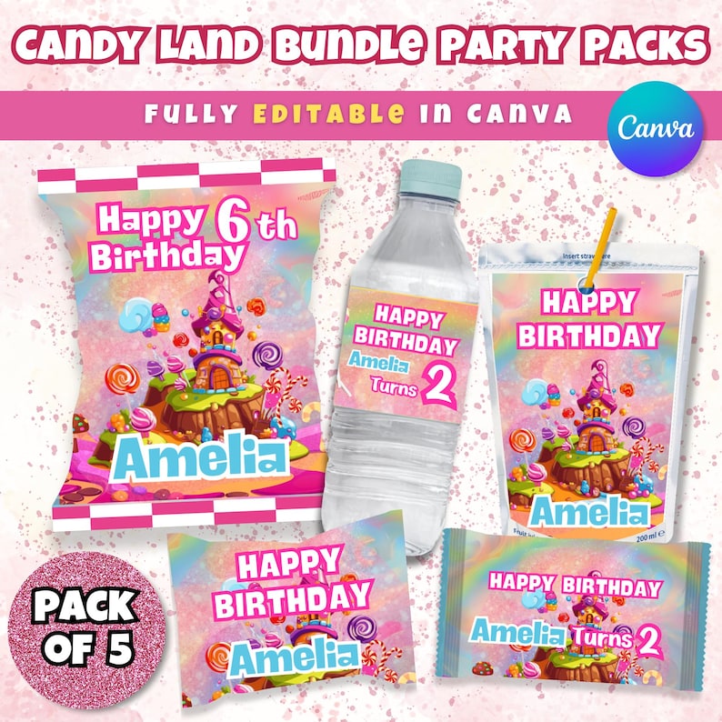 Candy Land Birthday Party Bundle: Editable Canva Templates (PDF ...