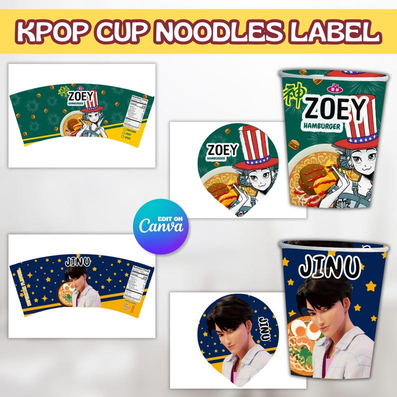 Editable Kpop Demon Hunters Noodles Bundle, Cup Noodle Labels Ramyeon ...