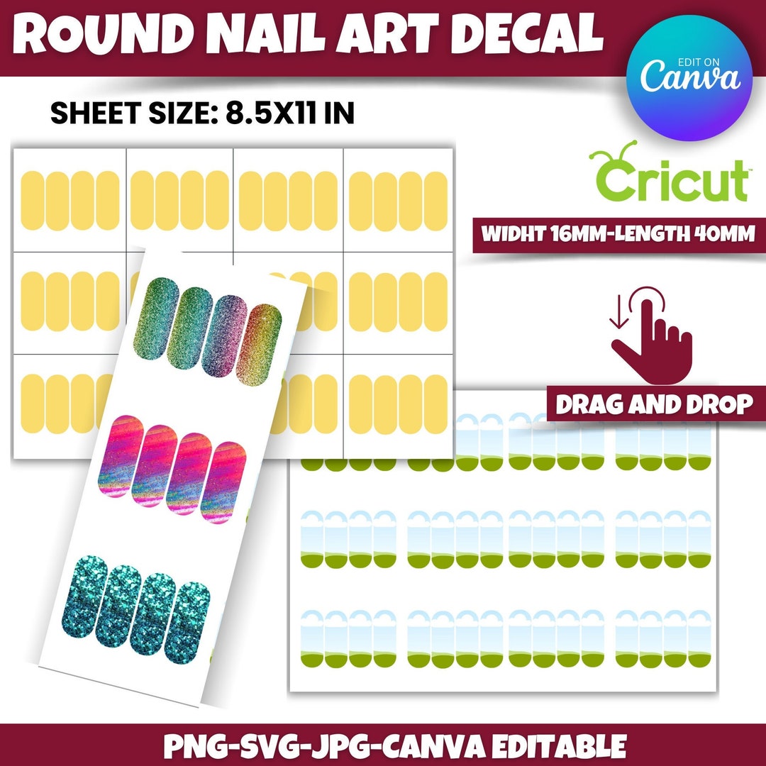 Nail Art Decal Template Bundle: Waterslide Nail Wraps (canva Edit) - Etsy